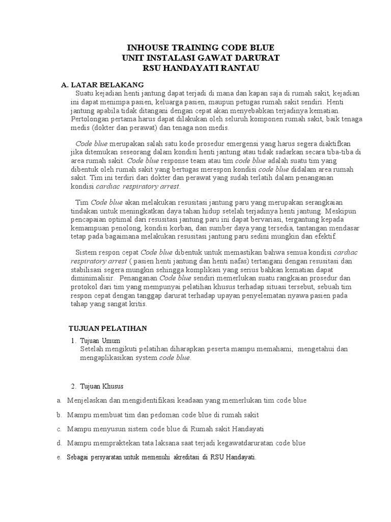 Inhouse Training Code Blue | PDF
