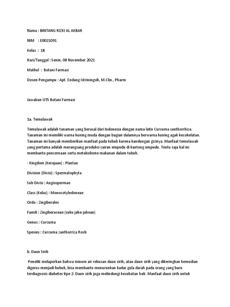 Uts Botani Farmasi Bintang | PDF | Kesehatan Holistik | Sains & Matematika