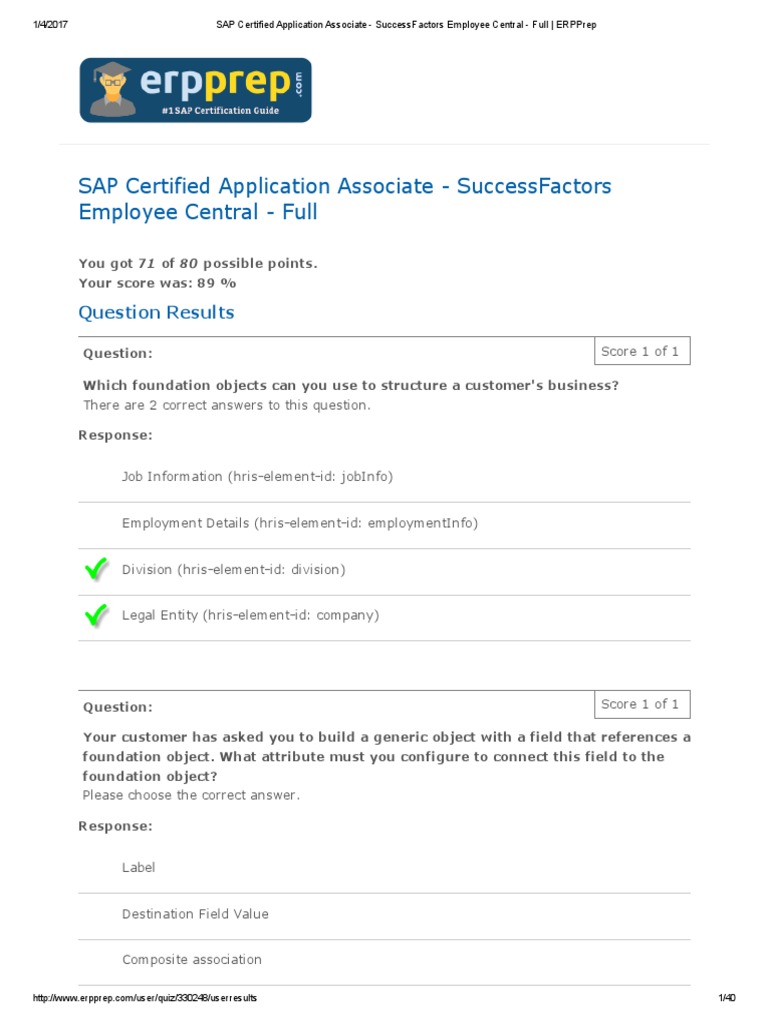 SAP Certified Application Associate - SuccessFactors Employee Central Doc 4 - ERPPrep | PDF ...
