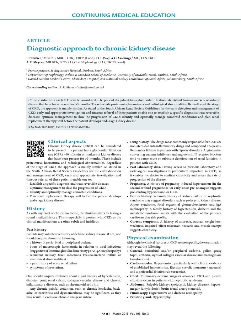 Diagnostic Approach To Chronic Kidney Disease | PDF | Chronic Kidney ...