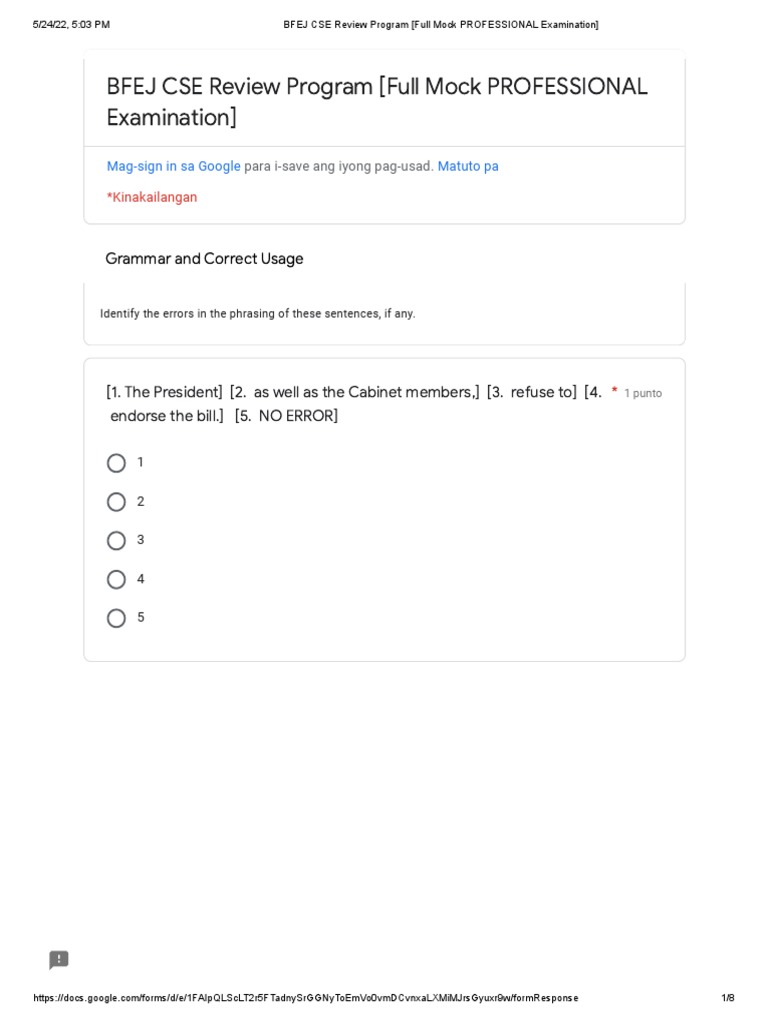 CSE Review: Mock Professional Exam | PDF
