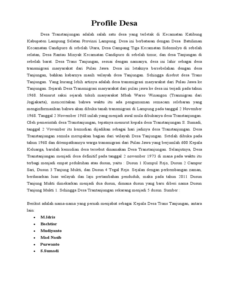 Profil Desa Trans Tanjungan | PDF | Perjalanan