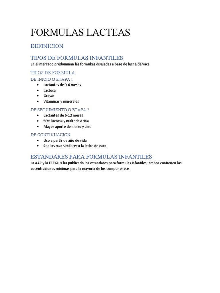 Formulas Lacteas | PDF | Salud y bienestar