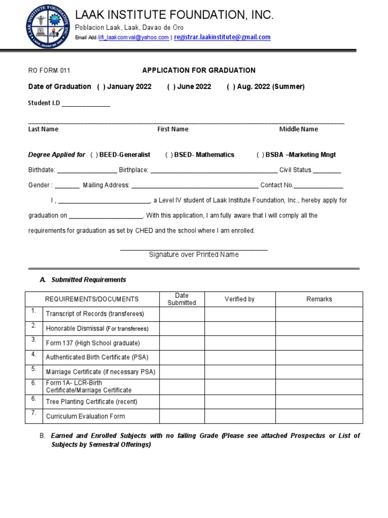 Application For Graduation 2022 | PDF