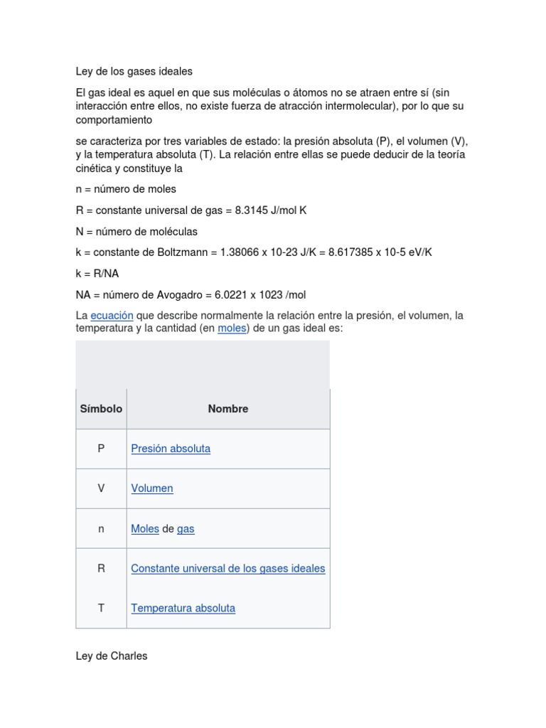 Ley de los Gases Ideales y Fórmulas | PDF | Gases | Mole (Unidad)