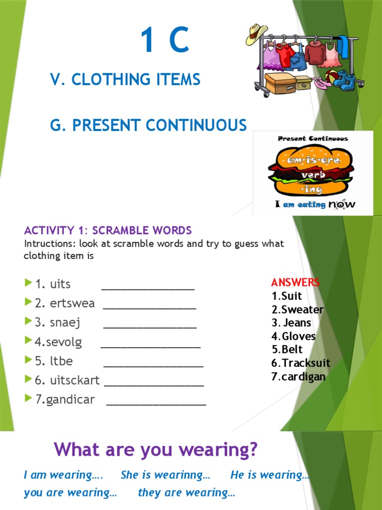 Present Continuos | PDF | Softlines (Retail) | Fashion