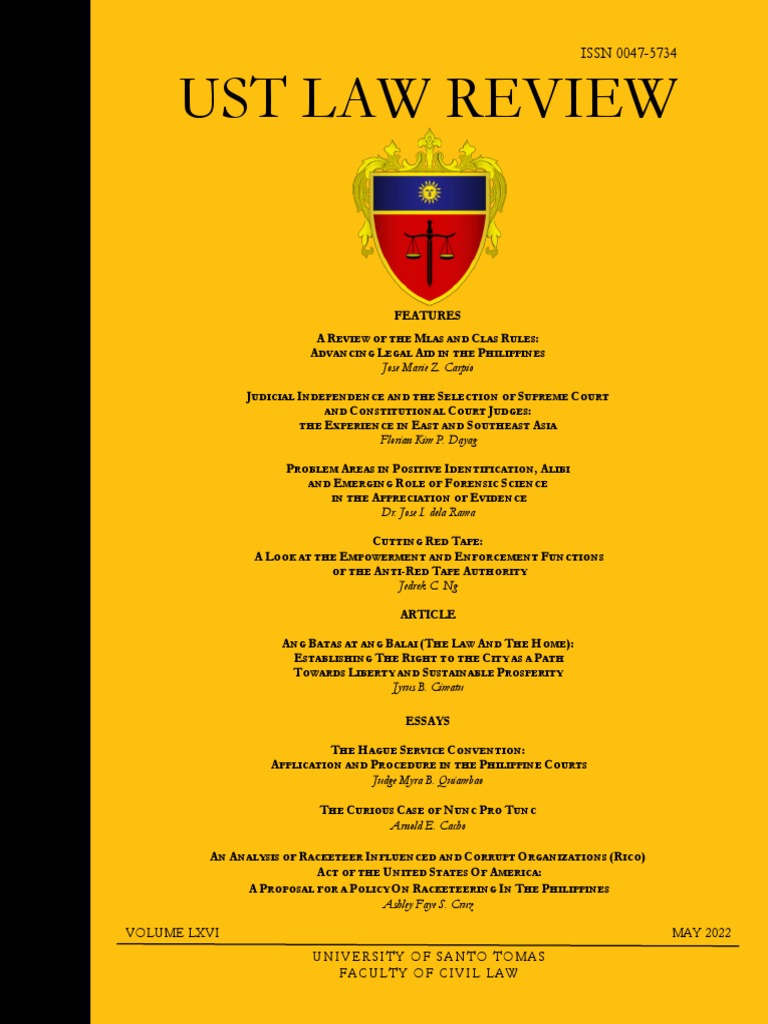 UST Law Review Volume 66 Issue 1 | PDF | Lawyer | Legal Aid