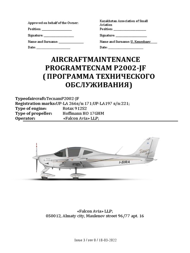 AMP Tecnam P2002-JF Ed3 Rev0 | PDF | Carburetor | Corrosion