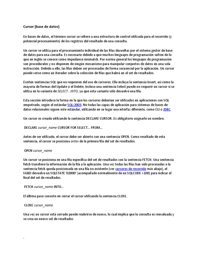 Cursores DataBase | PDF | Ingeniería Informática | Gestión de datos
