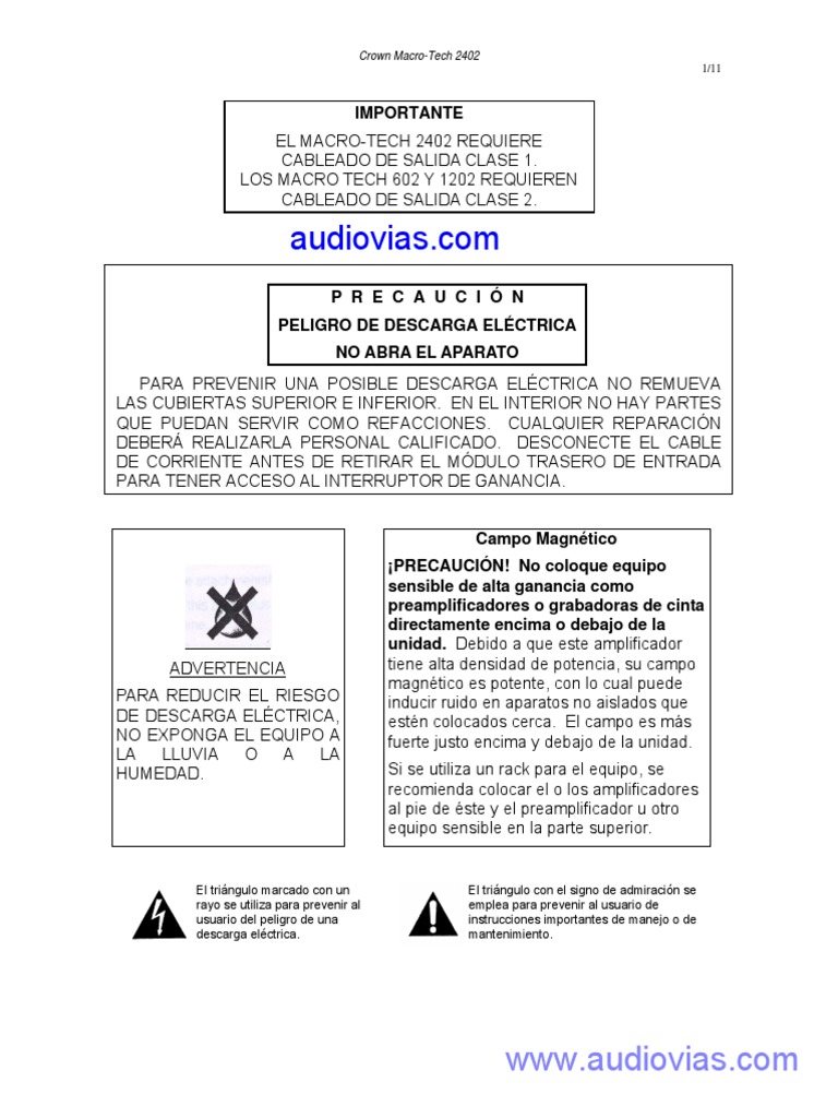 Crown Macro Tech 2402 Manual de Usuario Es | PDF | Amplificador ...