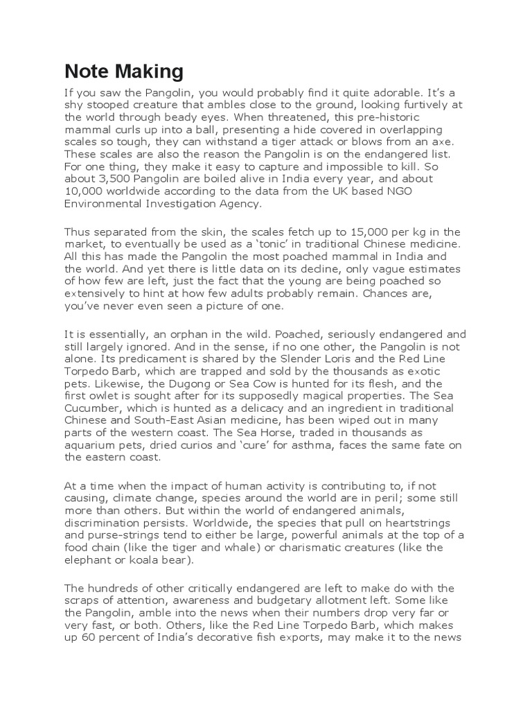 Note Making | PDF | Endangered Species | Tiger