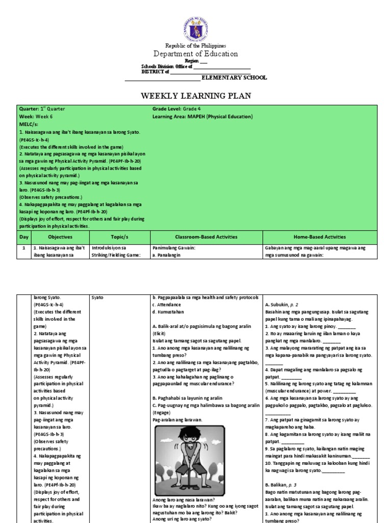 AEE PE4 WLP Q1 Week6 | PDF
