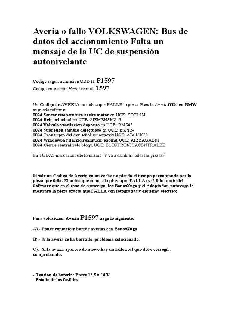 Averia o Fallo VOLKSWAGEN | PDF