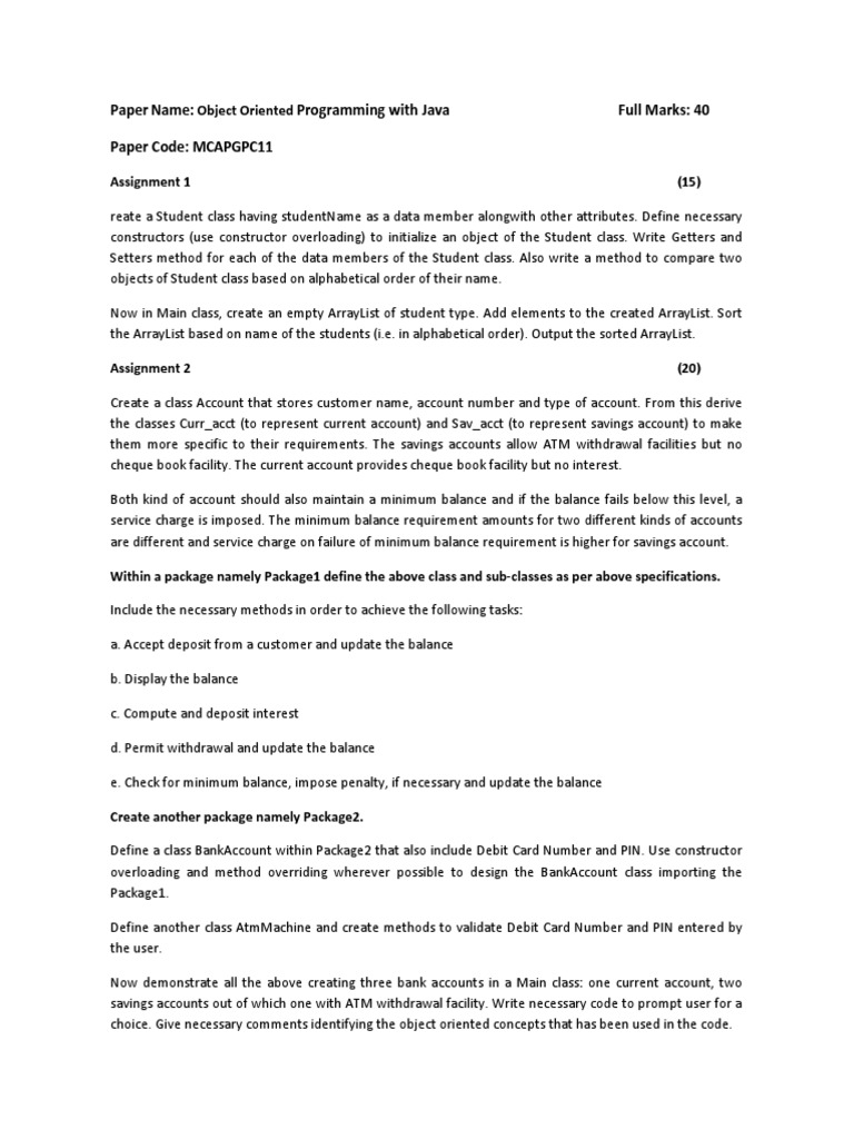 Assignment MCA OOPS | PDF | Method (Computer Programming) | Transaction ... Assignment MCA OOPS | PDF | Method (Computer Programming) | Transaction ...