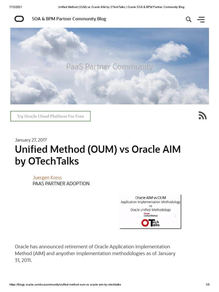 Unified Method (OUM) Vs Oracle AIM by OTechTalks - Oracle SOA & BPM ...