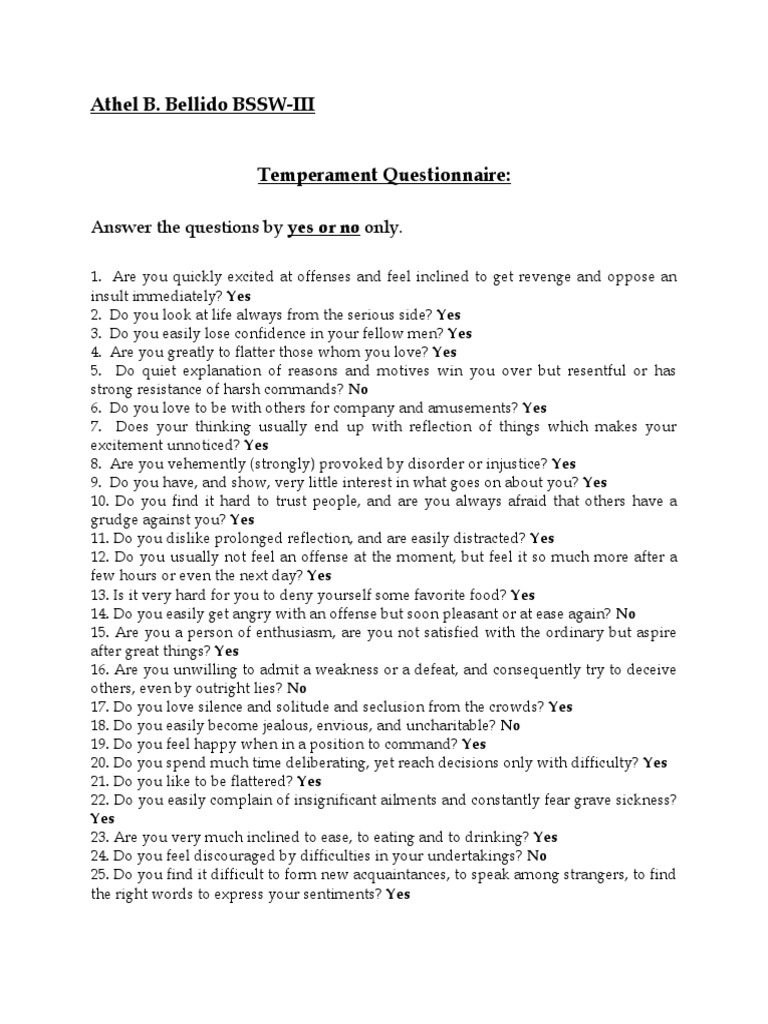 Temperament Questionnaire Results Analysis | PDF | Psychology ...