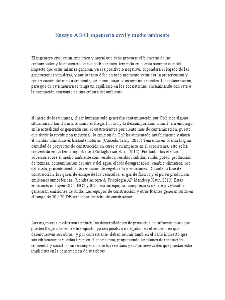 Ensayo ABET Ingeniería Civil y Medio Ambiente | PDF | Contaminación ...