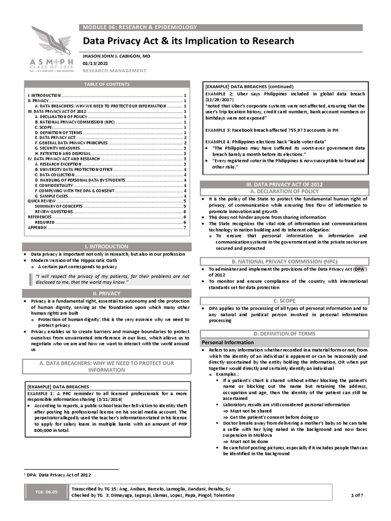 (06.05) Data Privacy Act and Its Implication To Research (TG15-CG3 ...
