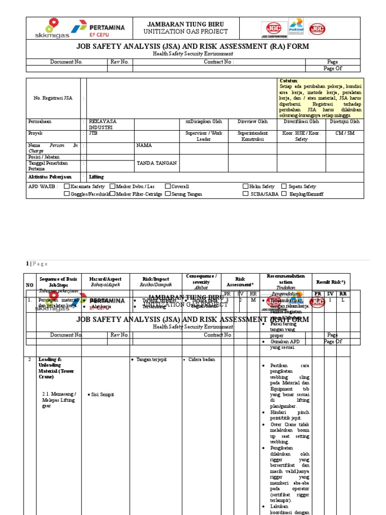Form JSA Lifting TC | PDF