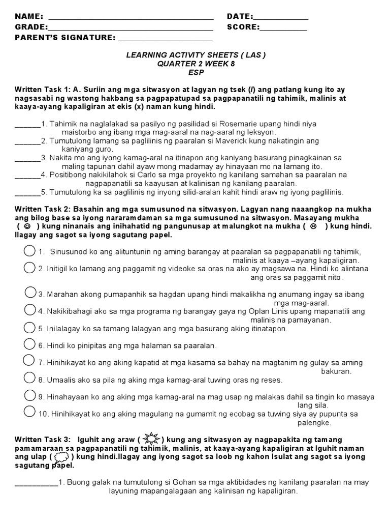 Grade 4 q2 w8 Esp Las | PDF