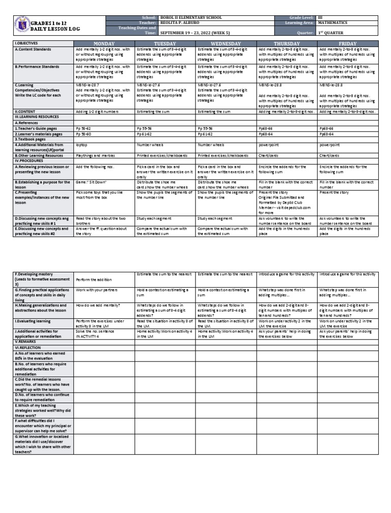 DLL - Mathematics 3 - Q1 - W5 | PDF | Cognitive Science | Cognition