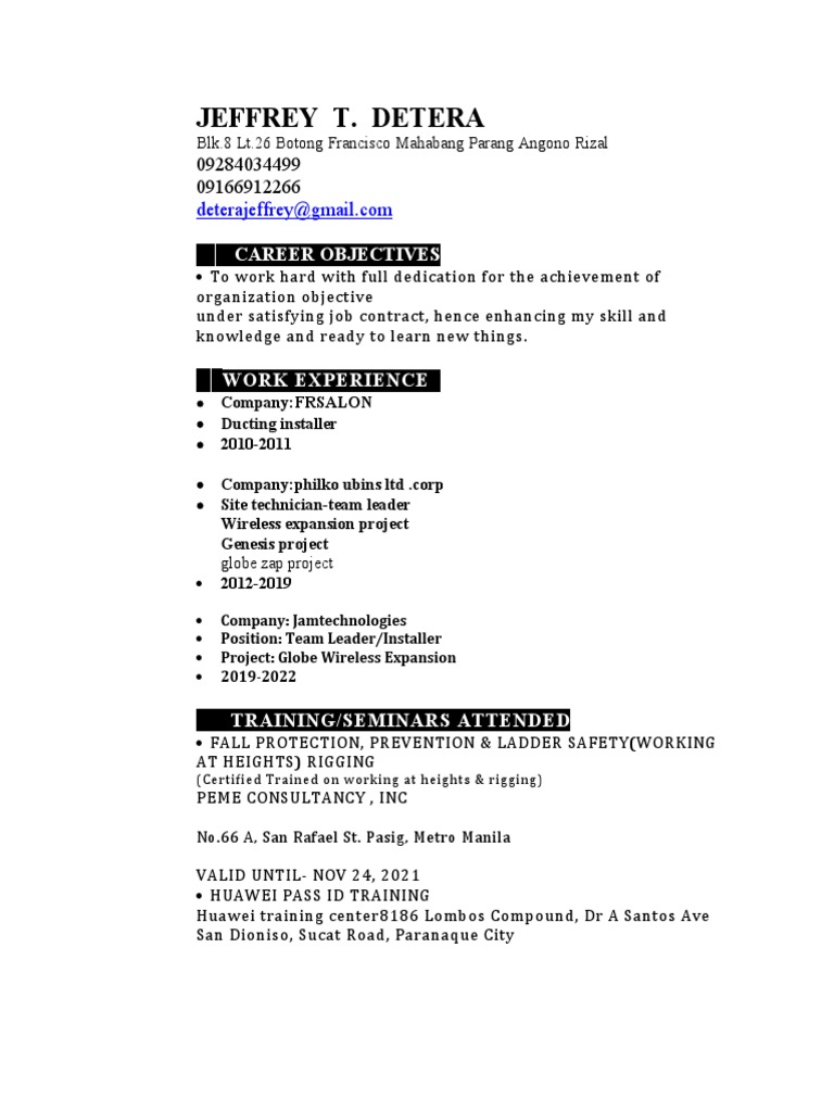 JEFFREY T. DETERA Updated Resume-1 | PDF | Philippines