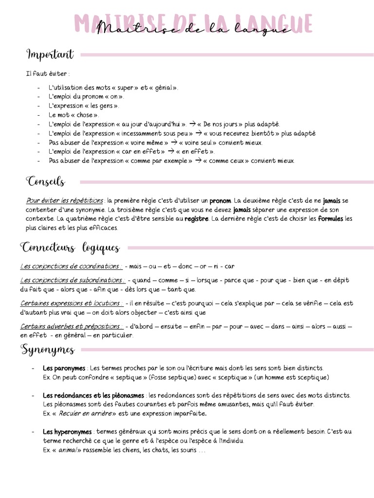 MLG - Synthèse | PDF | Adposition | Métaphore