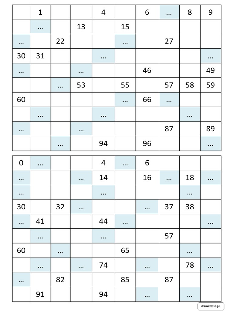 Tableau Des Nombres A Completer | PDF