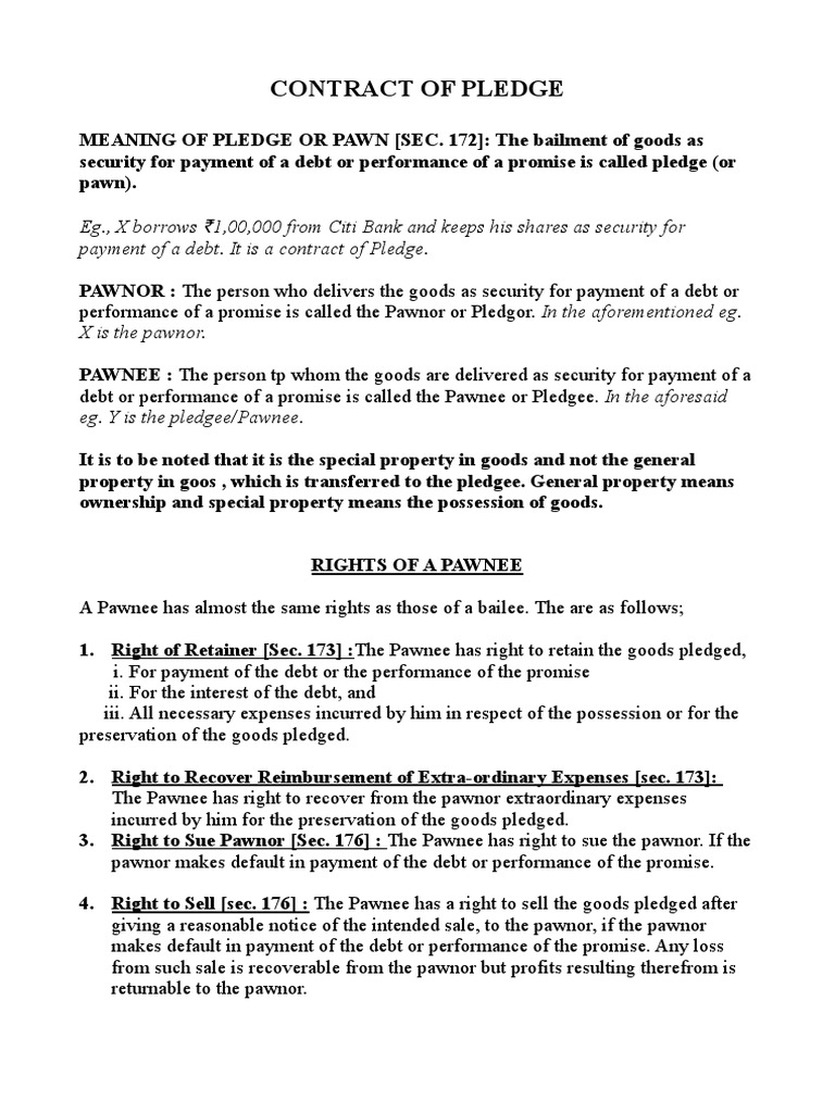 Contract of Pledge | PDF | Debt | Indemnity