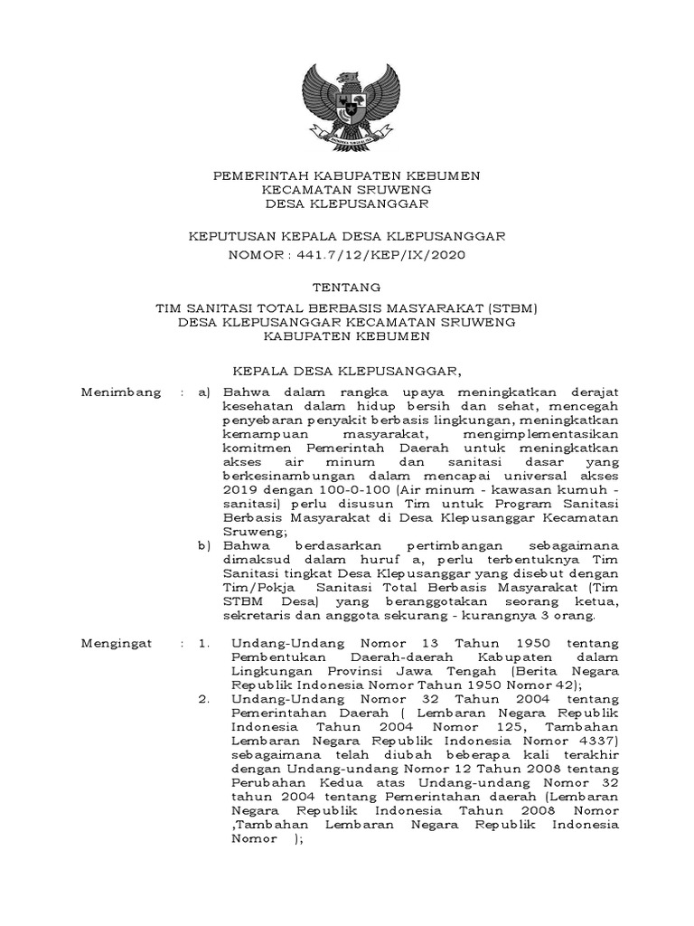 Contoh SK Tim STBM Desa | PDF