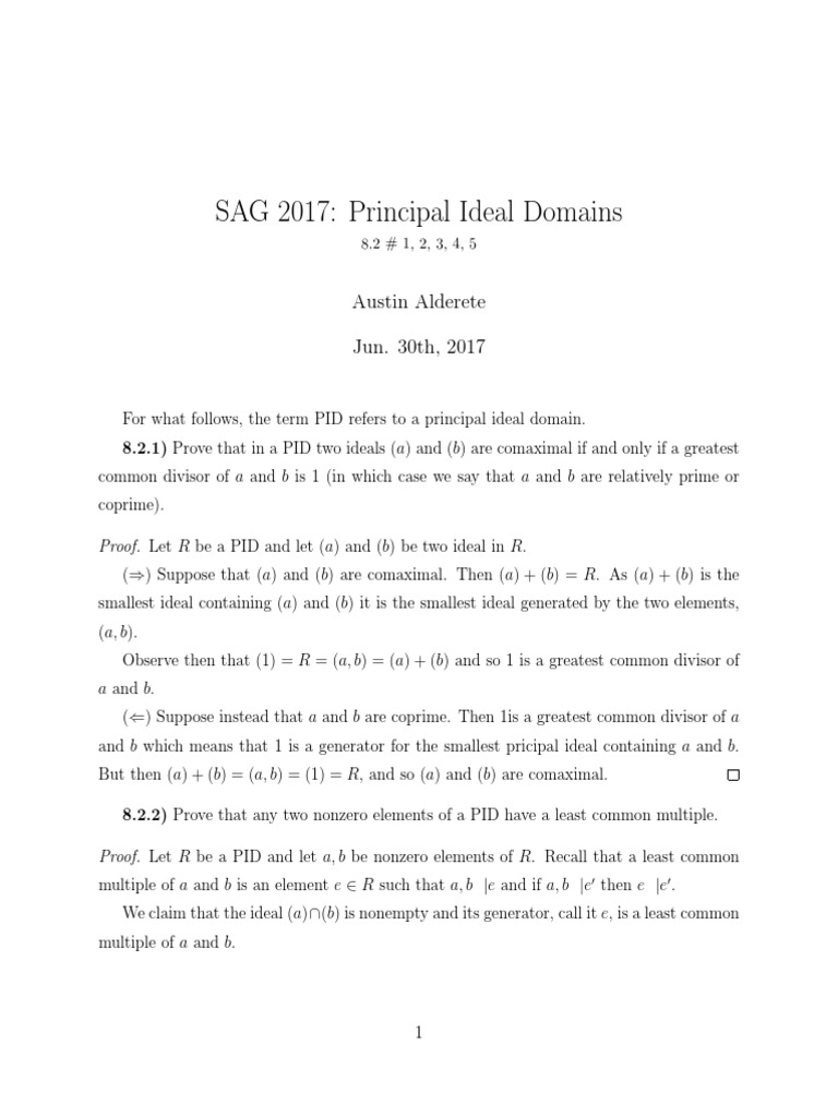 Principal Ideal Domain Proofs | PDF | Mathematical Objects | Mathematical Structures