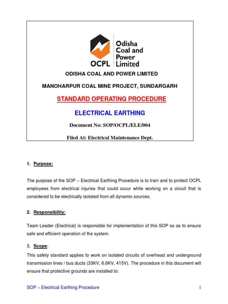 SOP - Electrical Earthing | PDF | Electrical Engineering | Physical ...