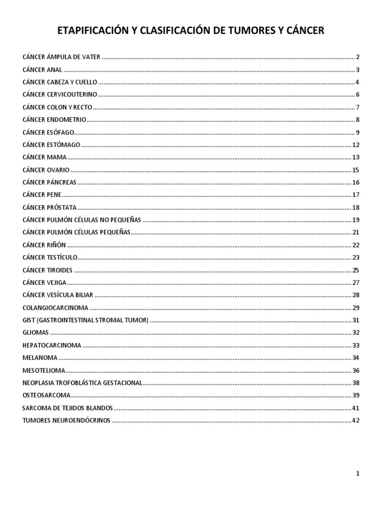 Clasificación y estadificación de tumores y cáncer según localización anatómica | PDF ...