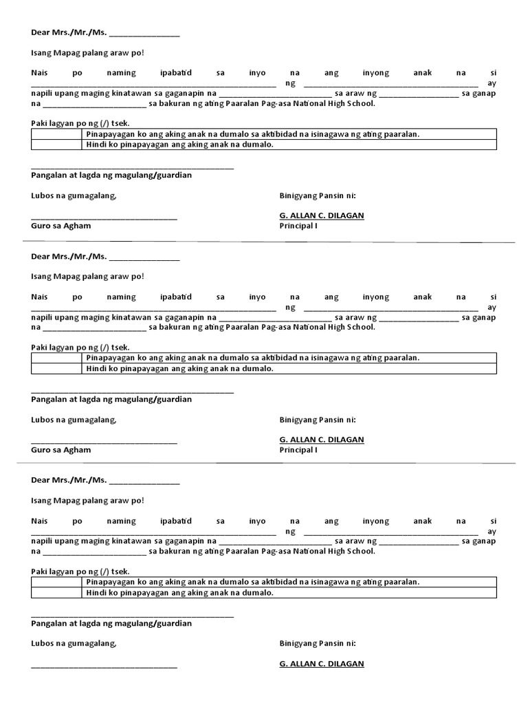 Letter Sa Magulang | PDF