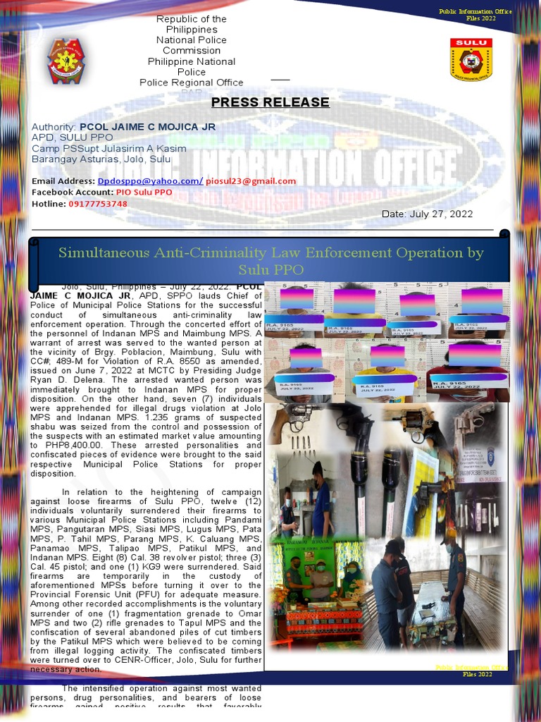 Press Release | PDF | Police | Legal Action