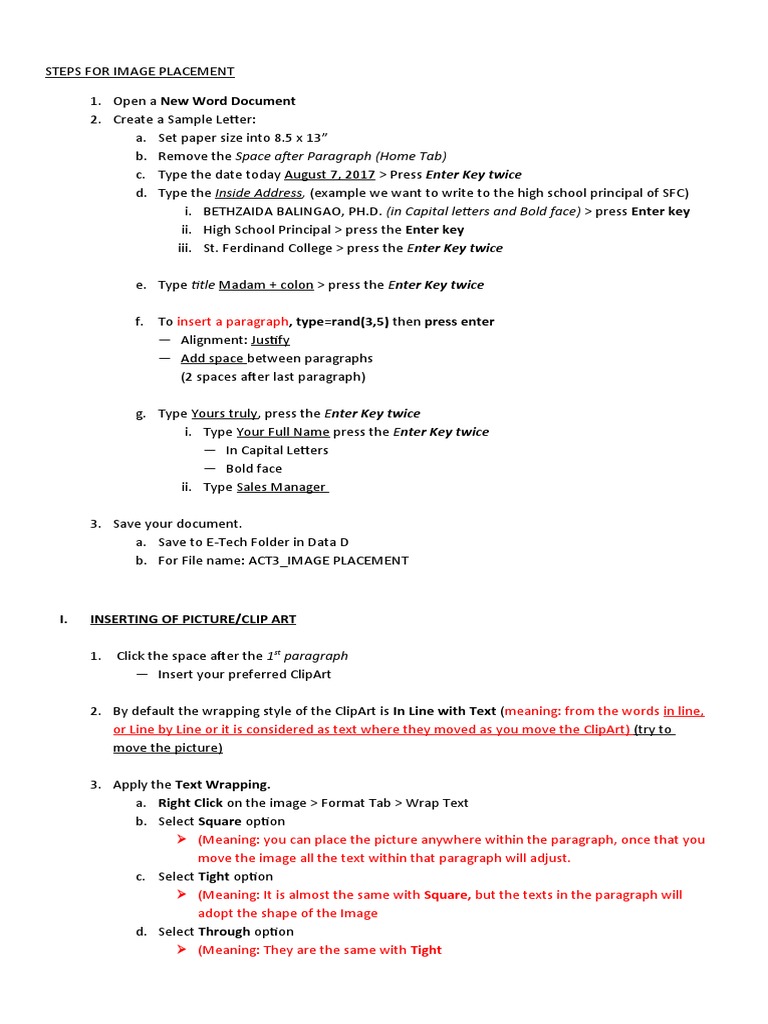 Steps in Image Placement | PDF | Paragraph | Text
