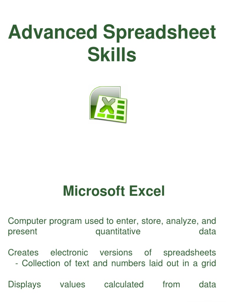 Advanced Spreadsheet Skills | PDF | Spreadsheet | Microsoft Excel