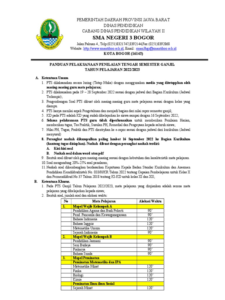 Panduan PTS Ganjil 2022/2023 | PDF