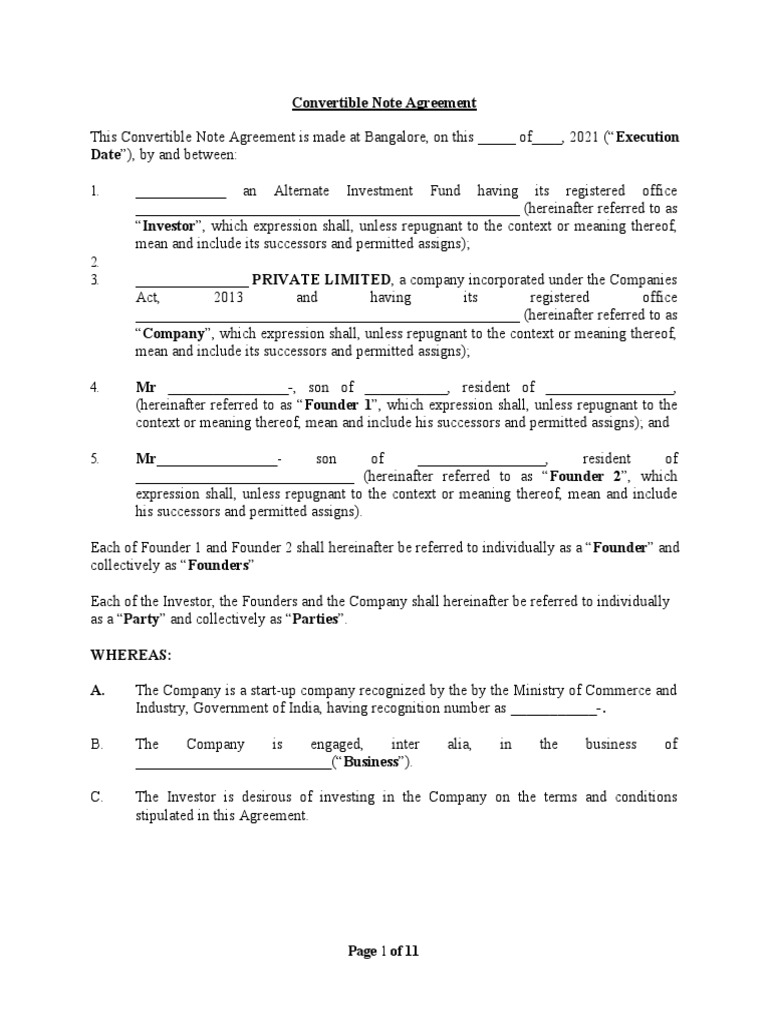 Convertible Note Agreement | PDF | Liquidation | Securities (Finance)