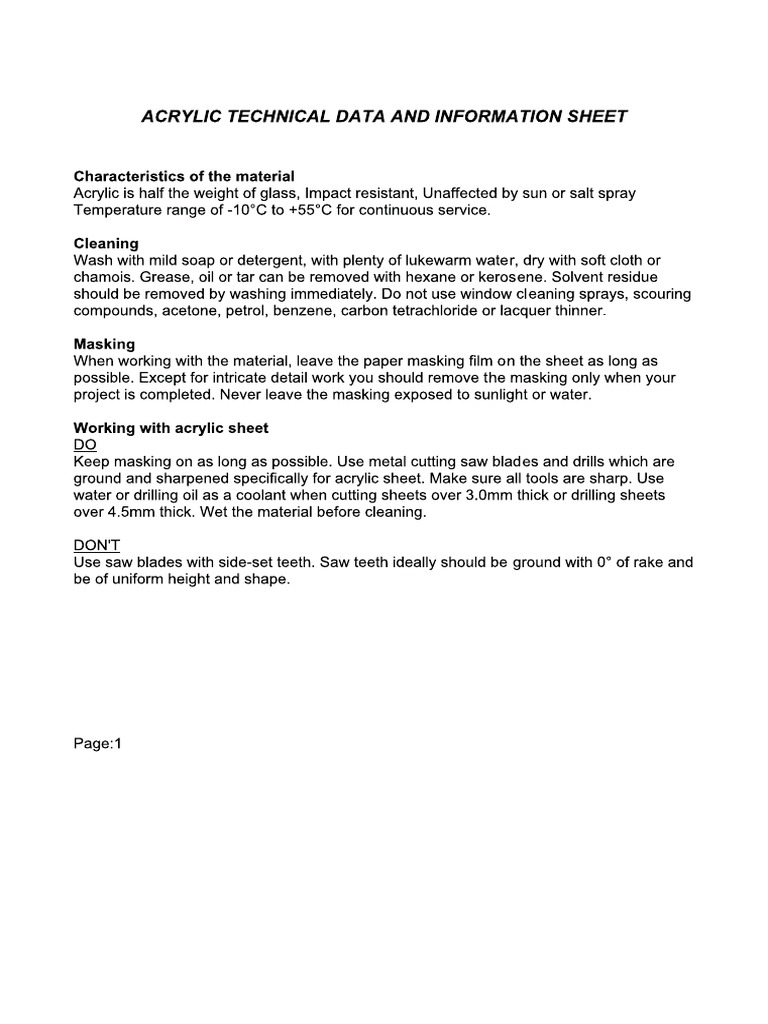 Acrylic Data Sheet | PDF