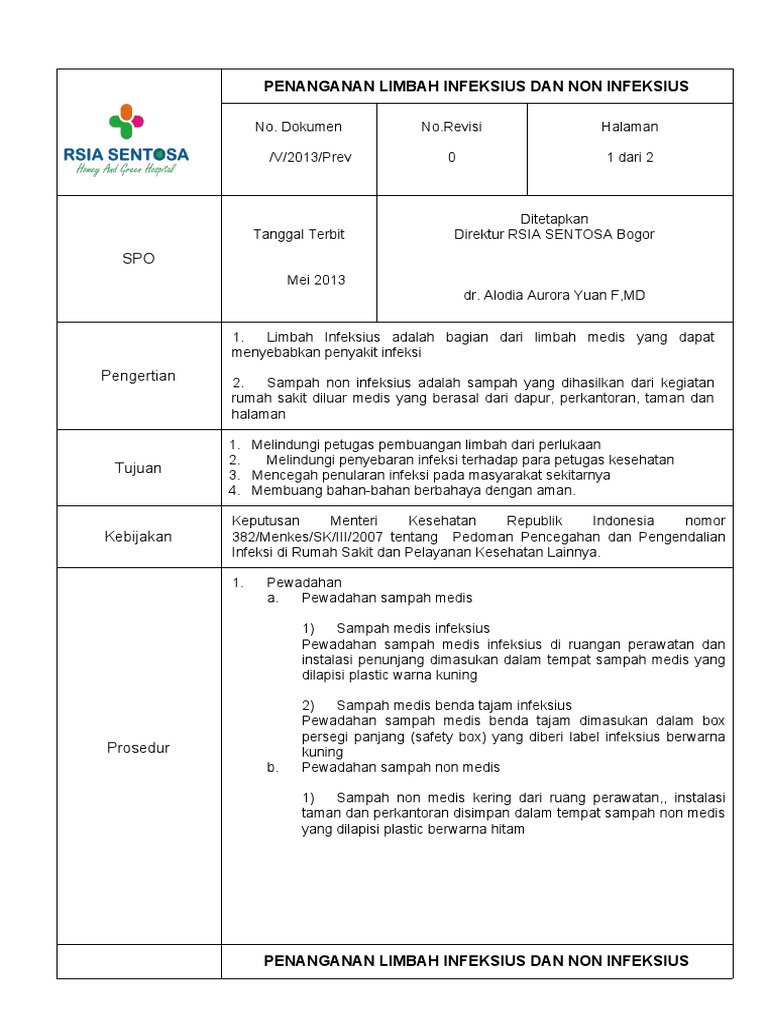 SPO Penanganan Limbah Infeksius Dan Non Infeksius | PDF