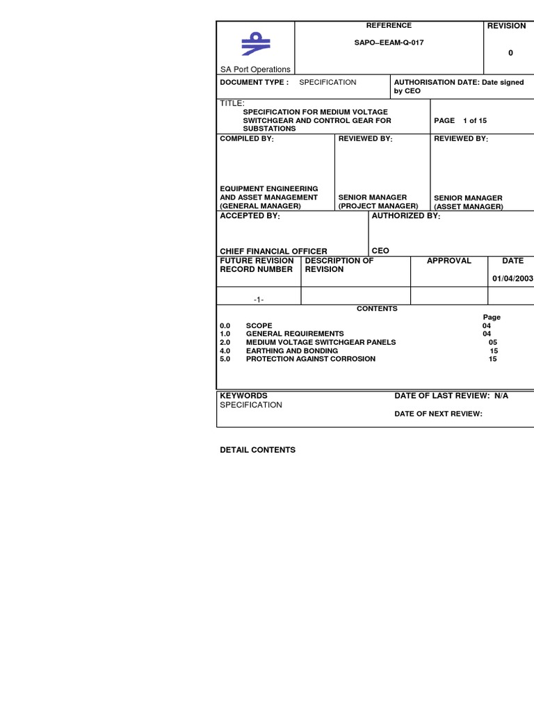 EEAM-Q-017 MEDIUM VOLTAGE SWITCHGEAR AND CONTROL GEAR FOR SUBSTATIONS ...