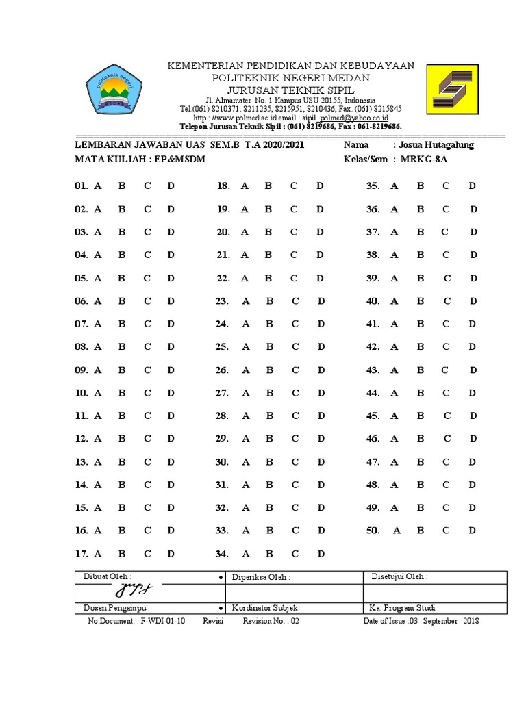 Lembaran Jawaban Uas Ep MSDM Mrkg-8a 8B | PDF