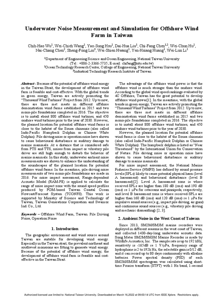 Underwater Noise Measurement and Simulation For Offshore Wind Farm in ...