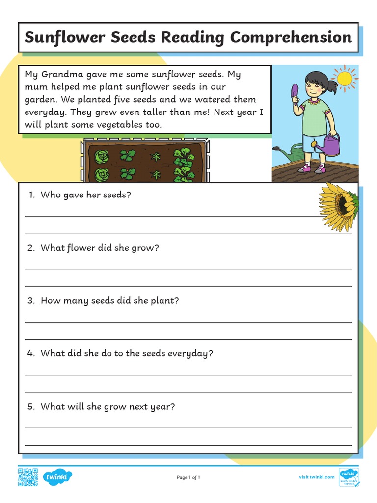 Sunflower Seeds Reading Comprehension | PDF