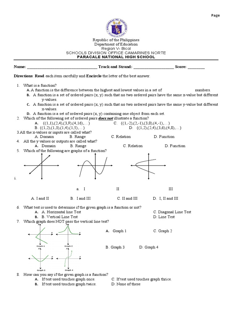 1st Summative Test | PDF | Function (Mathematics) | Mathematical Analysis