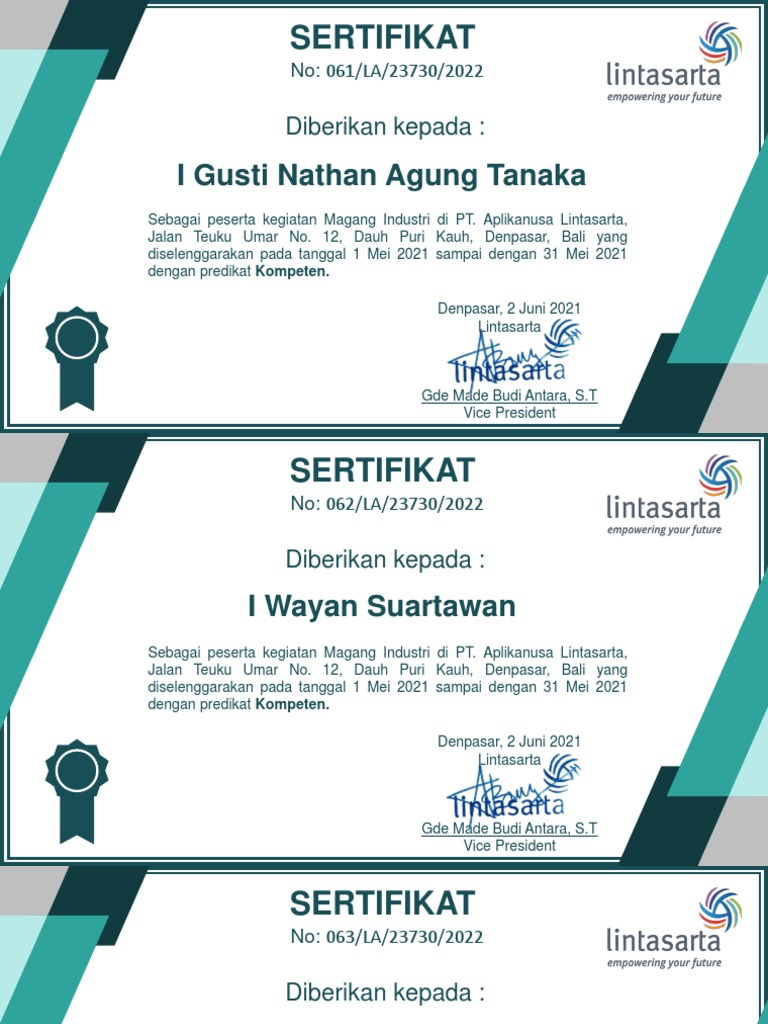 Sertifikat Magang Mei 2021 | PDF