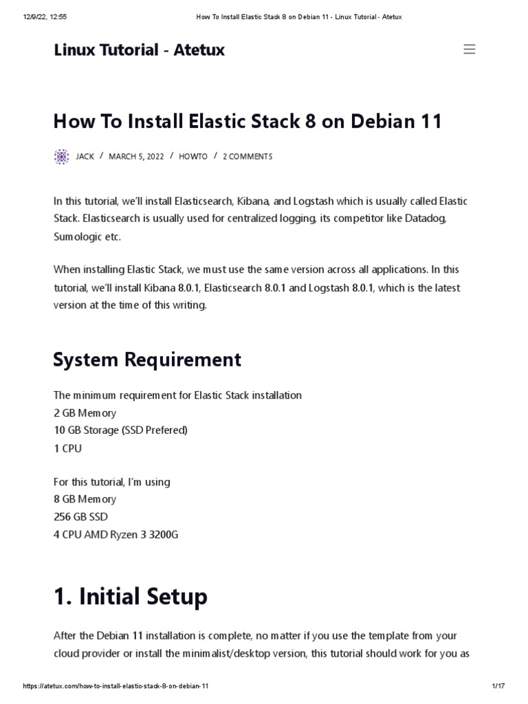 How To Install Elastic Stack 8 On Debian 11 - Linux Tutorial - Atetux | Download Free PDF | Sudo ...