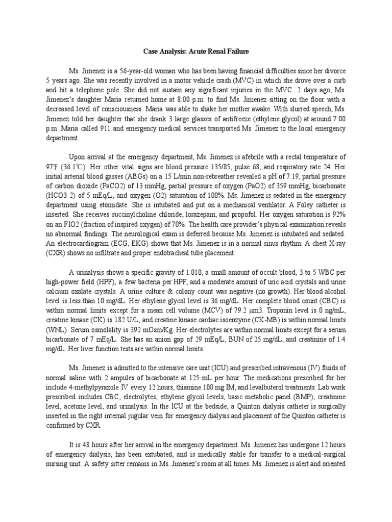 Acute Renal Failure Comprehensive Case Analysis | PDF | Kidney | Medicine