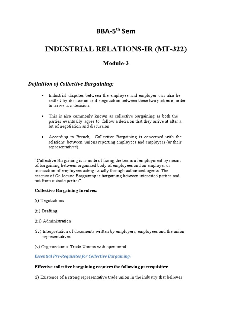 BBA- IR Notes Mod-3 | PDF | Collective Bargaining | Employment
